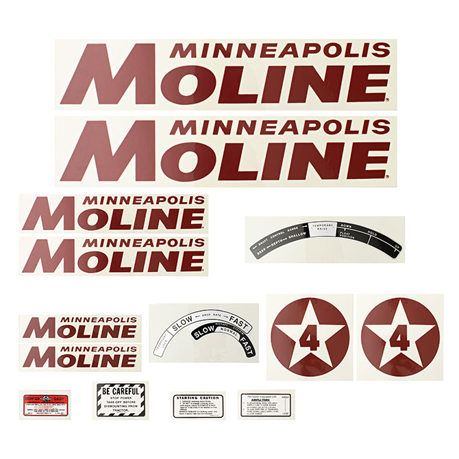Decal Set for Minneapolis Moline 4 Star Red Mylar - Red Letters ...